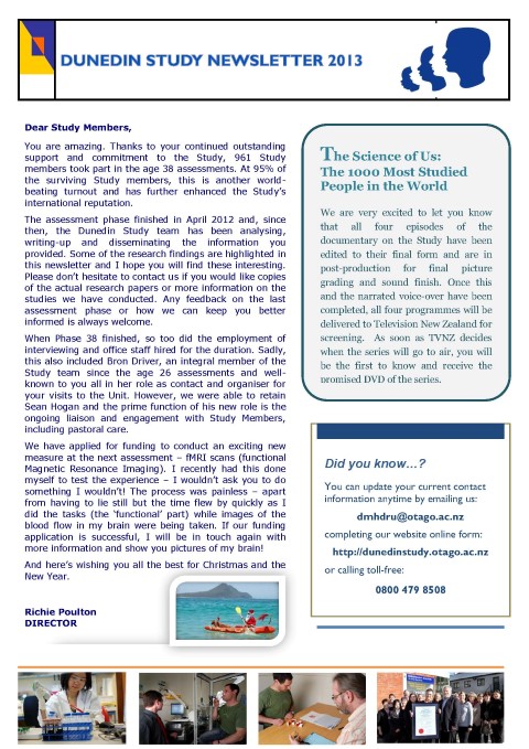 Dunedin Study Newsletter 2013 - News & Events | The Dunedin Study ...